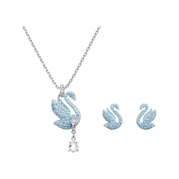 施华洛世奇/Swarovski Swarovski Iconic Swan 套装 天鹅 蓝色 镀铑 5660597-小迈步海淘品牌官网