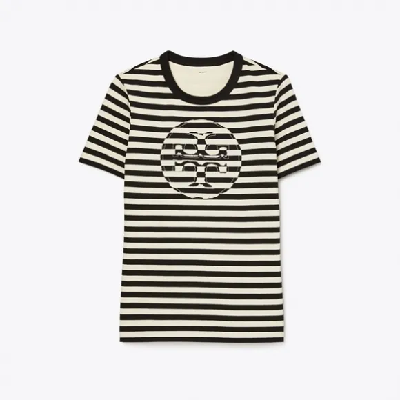 汤丽柏琦/Tory Burch Striped Logo T 恤 63871-001-小迈步海淘品牌官网