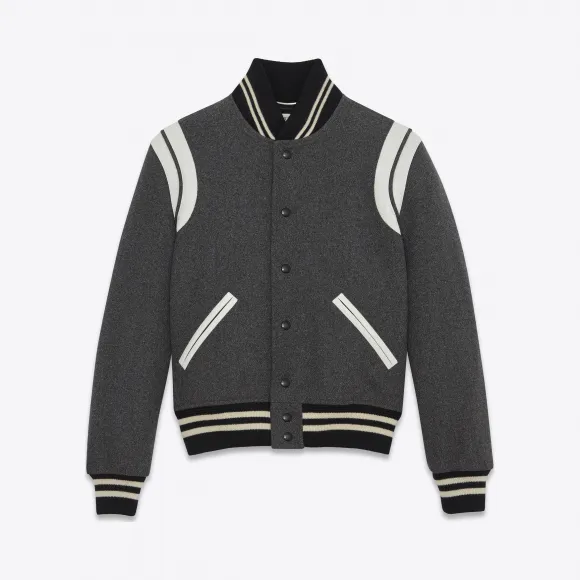 伊夫圣罗兰/Yves Saint laurent Varsity jacket in gray leather 376283Y9-小迈步海淘品牌官网