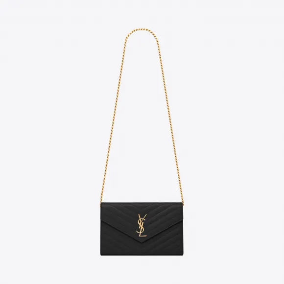 伊夫圣罗兰/Yves Saint laurent monogram 黑色细粒纹理提花凸纹真皮链式皮夹 377828BOW0110-小迈步海淘品牌官网