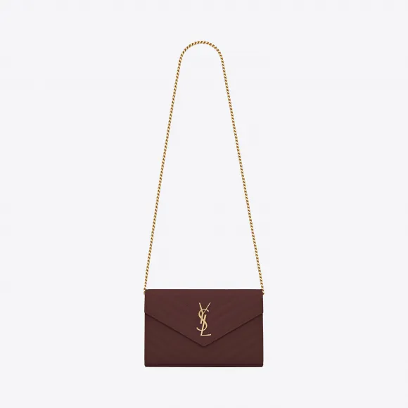 伊夫圣罗兰/Yves Saint laurent Monogram深红色纹理绗缝真皮链条钱包 377828BOW016475-小迈步海淘品牌官网