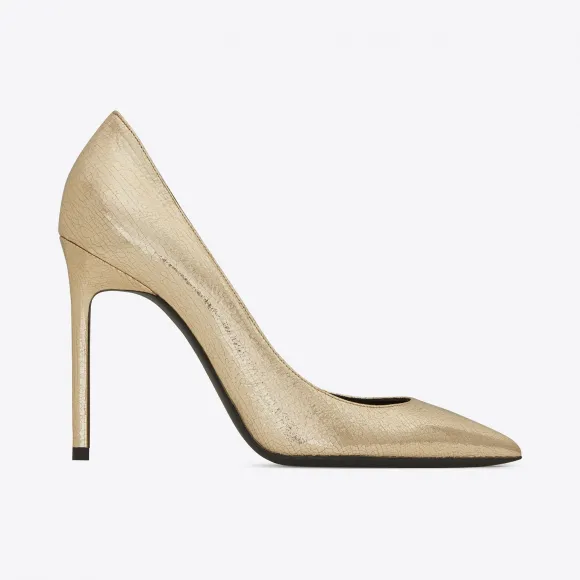 伊夫圣罗兰 Yves Saint Laurent Anja 105淡金色裂纹金属质感真皮制包头高跟鞋 4719880ac0071 小迈步海淘品牌官网