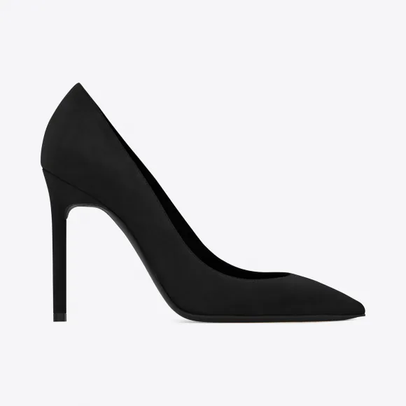 伊夫圣罗兰 Yves Saint Laurent Anja 105黑色麂皮包头高跟鞋 471988d53001000 小迈步海淘品牌官网