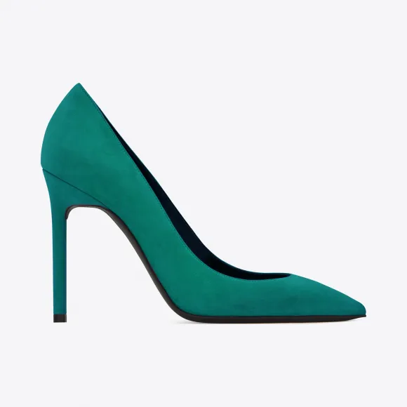 伊夫圣罗兰 Yves Saint Laurent Anja 105绿色麂皮包头高跟鞋 471988d53003109 小迈步海淘品牌官网