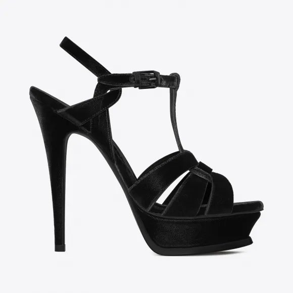 伊夫圣罗兰 Yves Saint Laurent 黑色天鹅绒凉鞋105凉鞋 492942gvo001000 小迈步海淘品牌官网