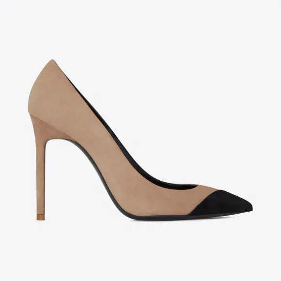 伊夫圣罗兰 Yves Saint Laurent Anja 105浅黄色和黑色绒面革 500118ca1m02663 小迈步海淘品牌官网