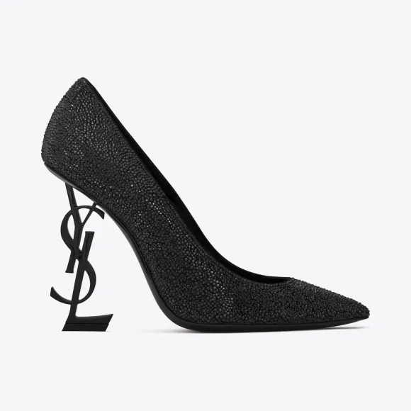 伊夫圣罗兰 Yves Saint Laurent 水晶装饰绒面革opyum浅口鞋 黑色鞋跟 578947c20vv1000 小迈步海淘品牌官网