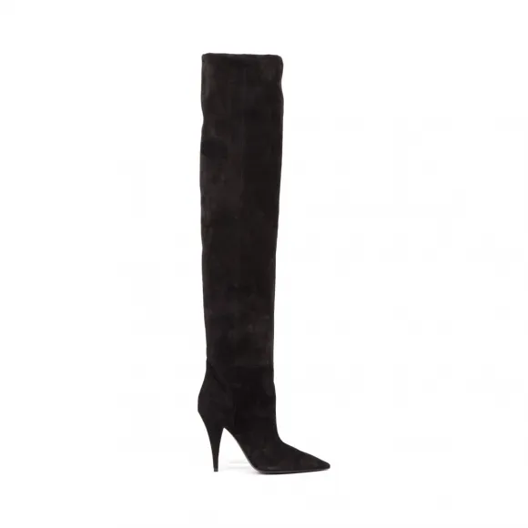伊夫圣罗兰 Yves Saint Laurent Kiki黑色绒面革靴 5801690li001000 小迈步海淘品牌官网