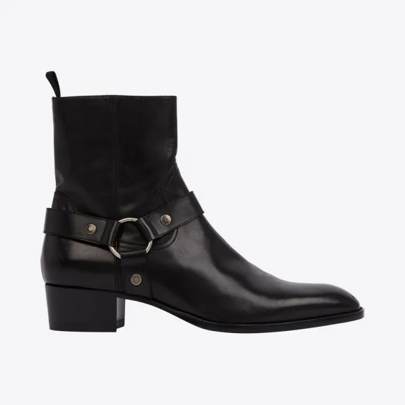 伊夫圣罗兰 Yves Saint Laurent 经典 Wyatt 黑色真皮机车靴 6342251yl001000 小迈步海淘品牌官网