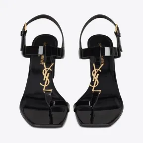 伊夫圣罗兰/Yves Saint laurent Cassandra金色字母标志漆皮高跟凉鞋 658198B8IKK1000-小迈步海淘品牌官网