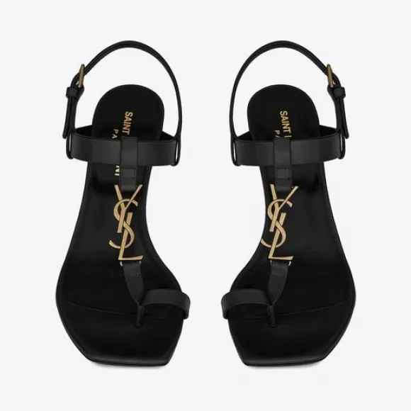 伊夫圣罗兰/Yves Saint laurent CASSANDRA金色字母标志光滑皮革凉鞋 658198DWETT1000-小迈步海淘品牌官网