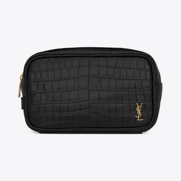 伊夫圣罗兰/Yves Saint laurent Tiny monogram小号鳄鱼纹压印哑光皮革化妆包 664555DZE0W1000-小 ...