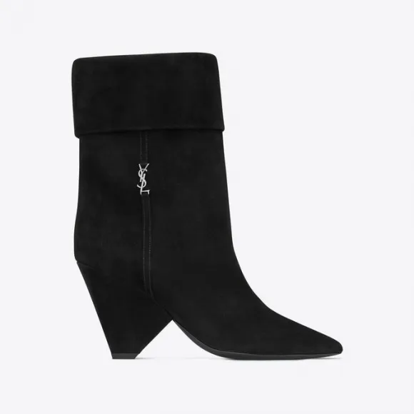伊夫圣罗兰 Yves Saint Laurent Niki银色字母标志绒面材质短靴 689212c20001000 小迈步海淘品牌官网
